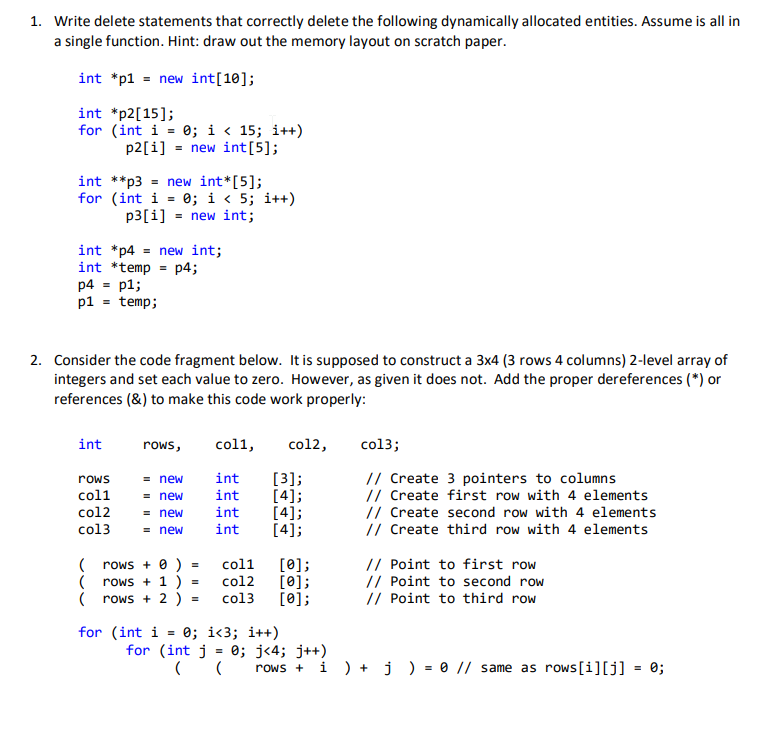Solved 1. Write delete statements that correctly delete the | Chegg.com