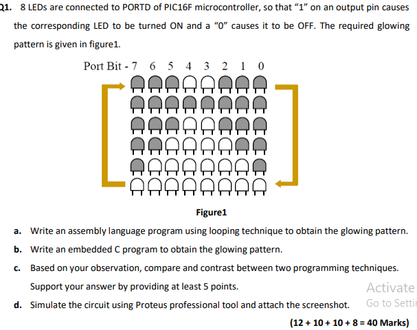 Solved 21. 8 LEDs are connected to PORTD of PIC16F | Chegg.com
