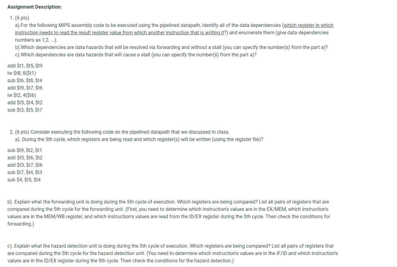 Solved Assignment Description: 1. (6 pts) a).For the | Chegg.com