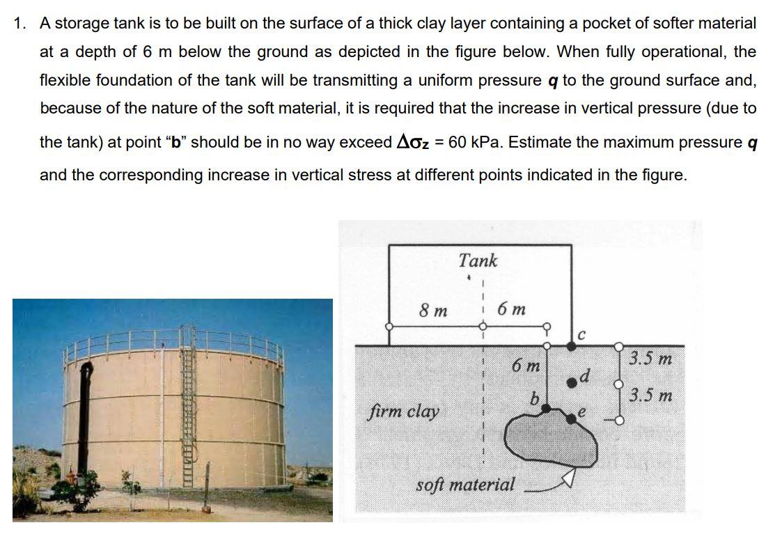 Solved 1. A storage tank is to be built on the surface of a | Chegg.com