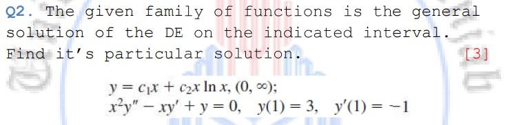 Solved Q2. The given family of functions is the general | Chegg.com