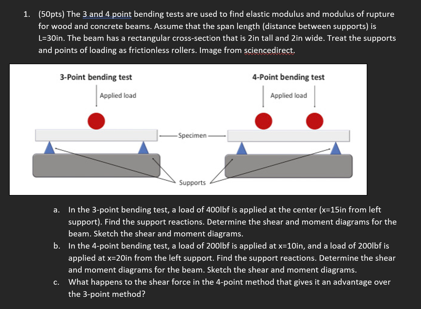 Solved 1. (50pts) The 3 and 4 point bending tests are used | Chegg.com