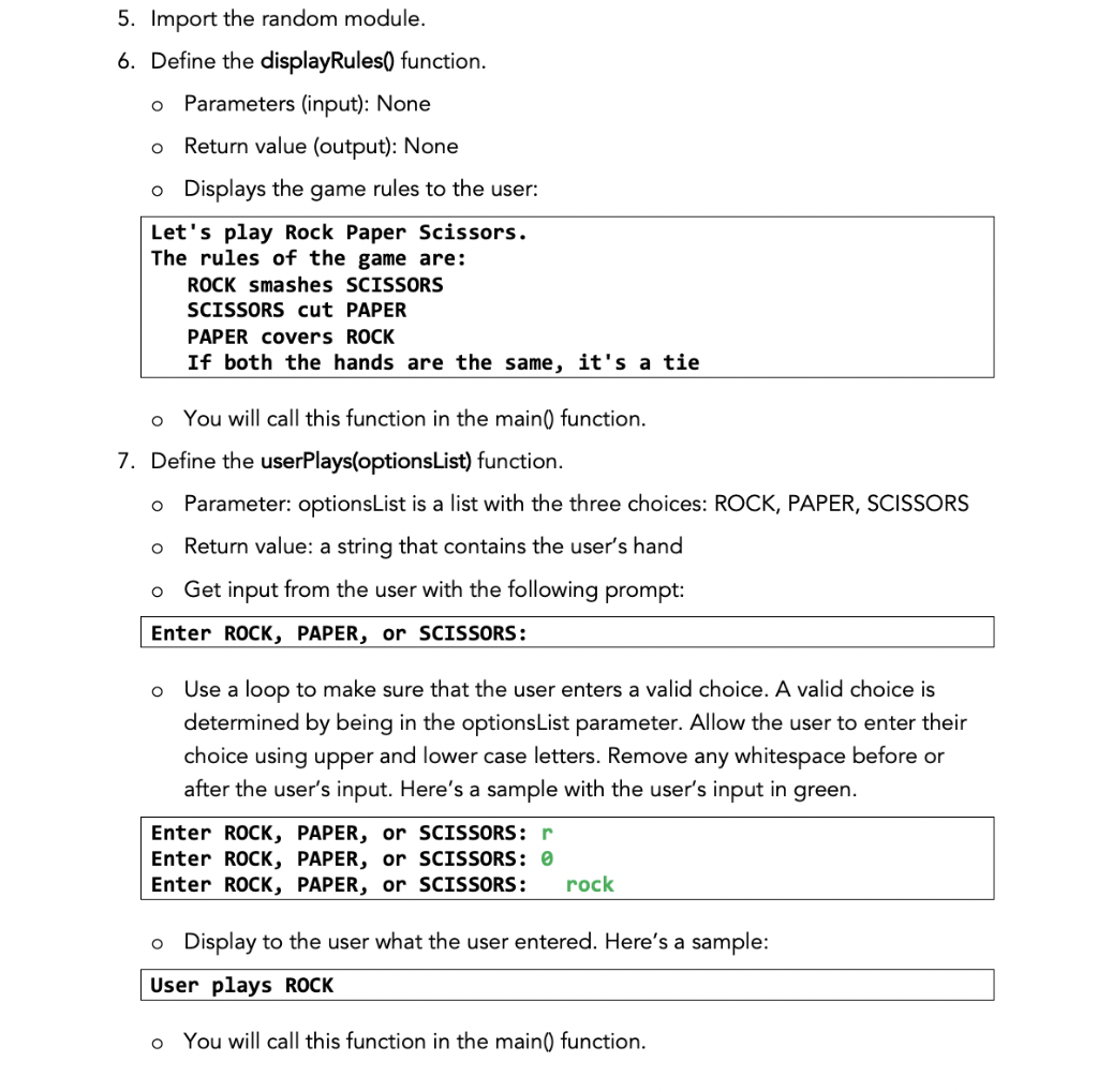 Solved Write a program that allows the user to play ROCK | Chegg.com
