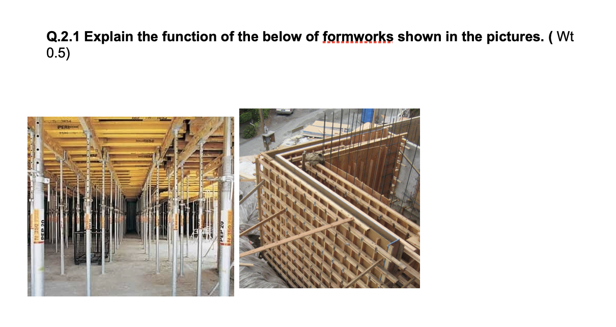 Solved Q.2.1 Explain the function of the below of formworks | Chegg.com