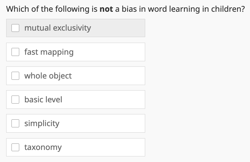 Solved Which of the following is not a bias in word learning | Chegg.com