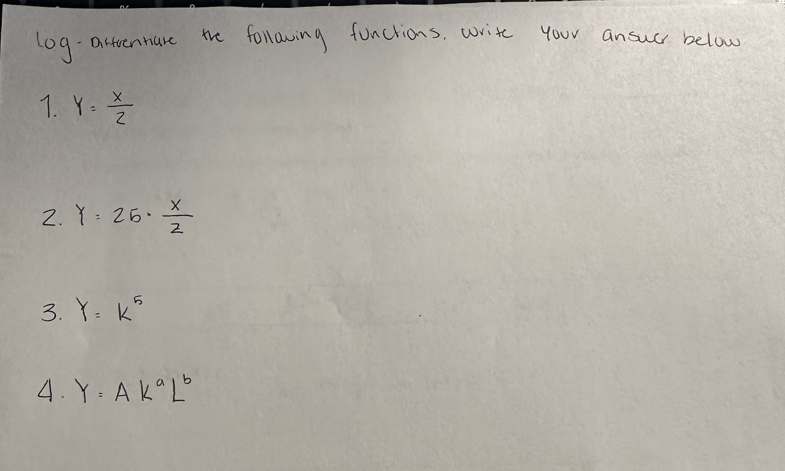 Solved log - Differentiate the following functions, write | Chegg.com