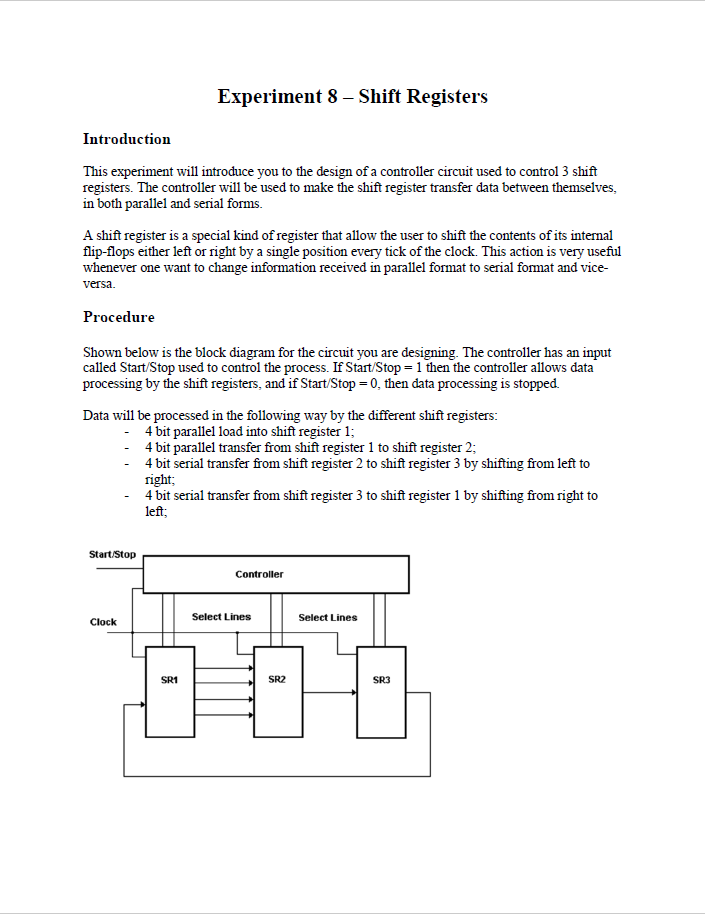 Experiment 8 - Shift Registers Introduction This | Chegg.com