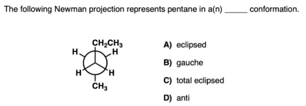 Solved The following Newman projection represents pentane in | Chegg.com