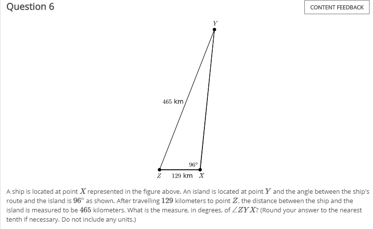 Solved Question 6 CONTENT FEEDBACK 465 km/ 96° Z 129 km X A | Chegg.com