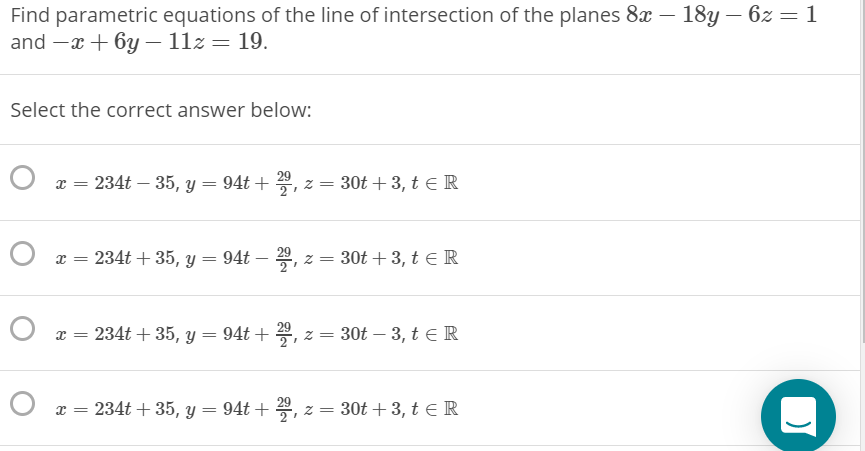 Solved Find parametric equations of the line of intersection | Chegg.com
