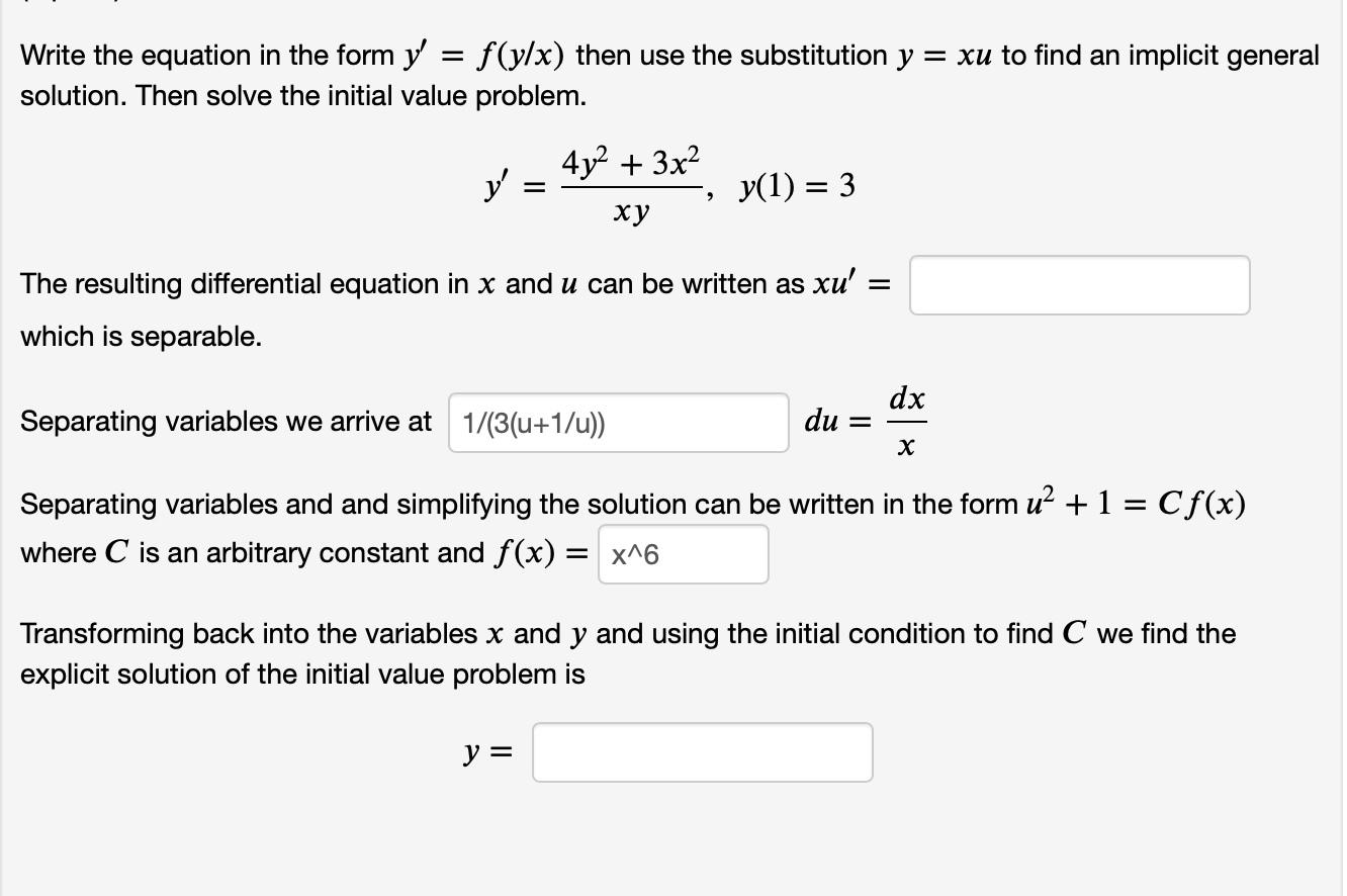 Solved Write the equation in the form y' = f(y/x) then use | Chegg.com