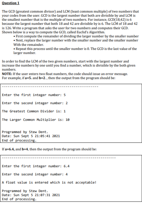 Question 1 The GCD (greatest common divisor) and LCM | Chegg.com