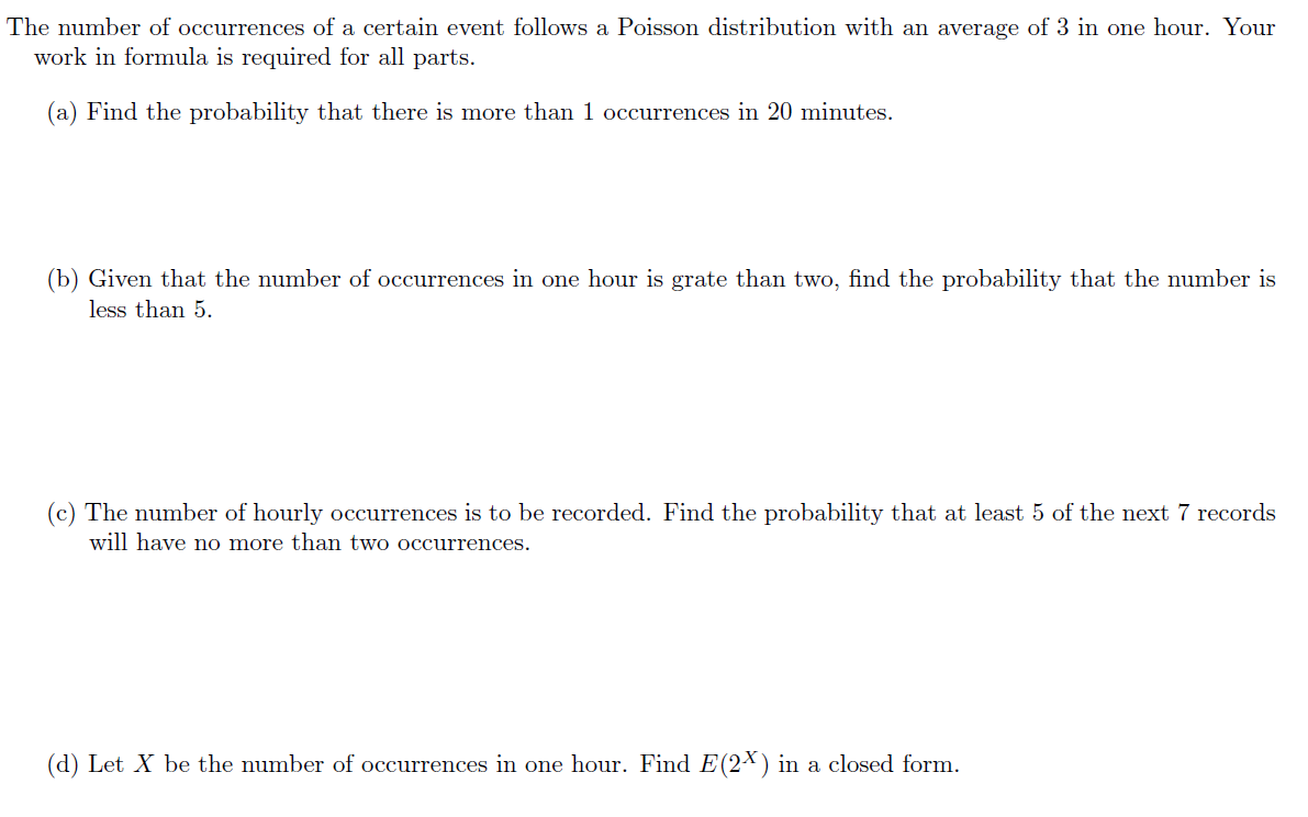 Solved The number of occurrences of a certain event follows | Chegg.com