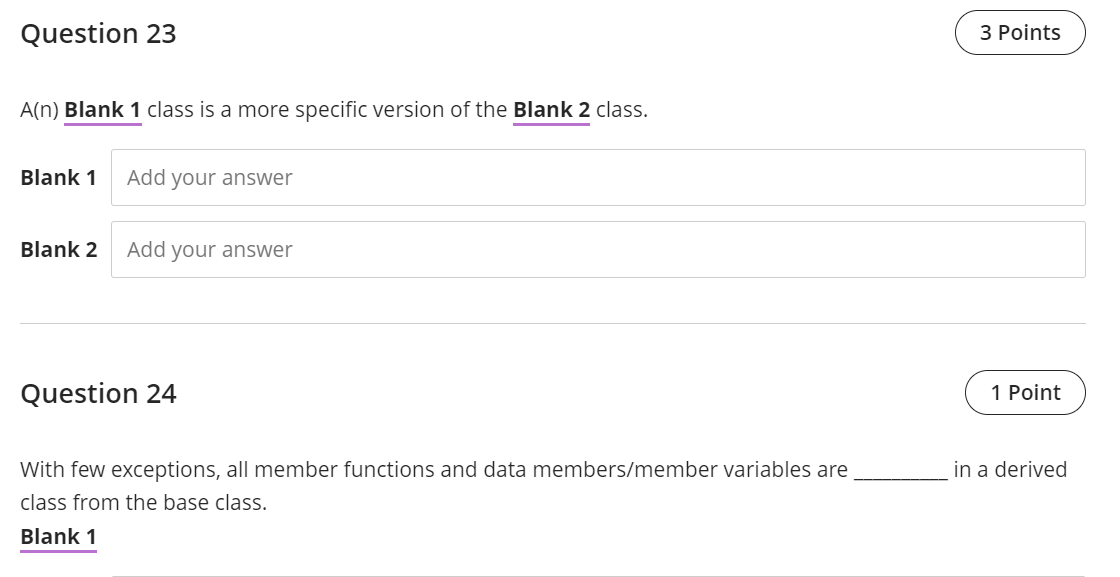 Solved A(n) Blank 1 class is a more specific version of the | Chegg.com