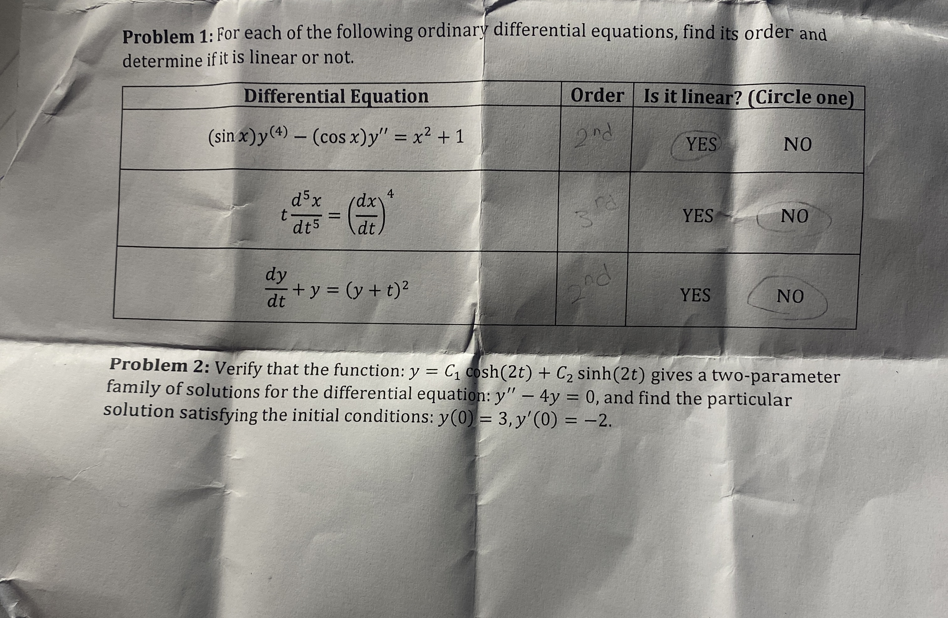 Solved Problem 1: For each of the following ordinary | Chegg.com