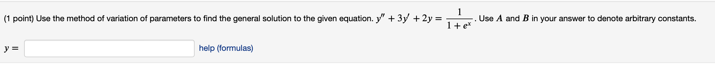 Solved (1 point) Use the method of variation of parameters | Chegg.com