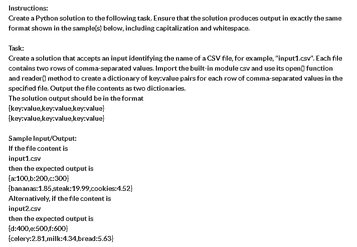 Solved Instructions Create A Python Solution To The