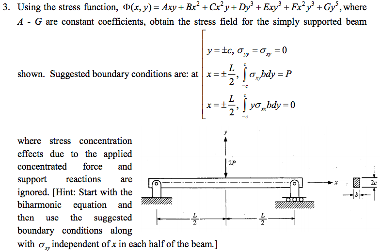 3. Using the stress function, 0(x,y)= Axy + Bx² + | Chegg.com