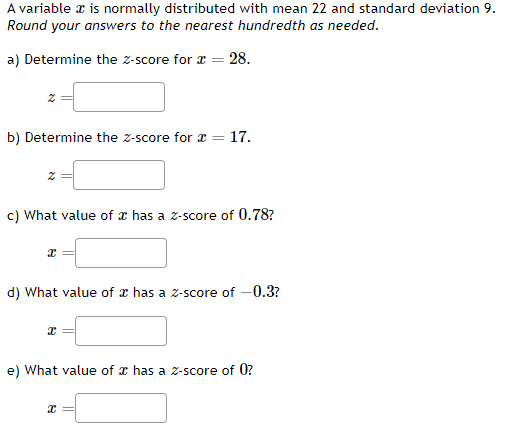 Solved A variable x is normally distributed with mean 22 and | Chegg.com
