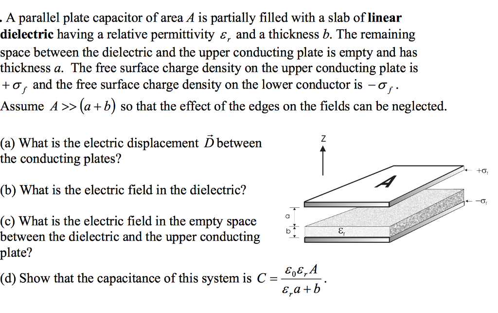 Solved A parallel plate capacitor of area A is partially | Chegg.com