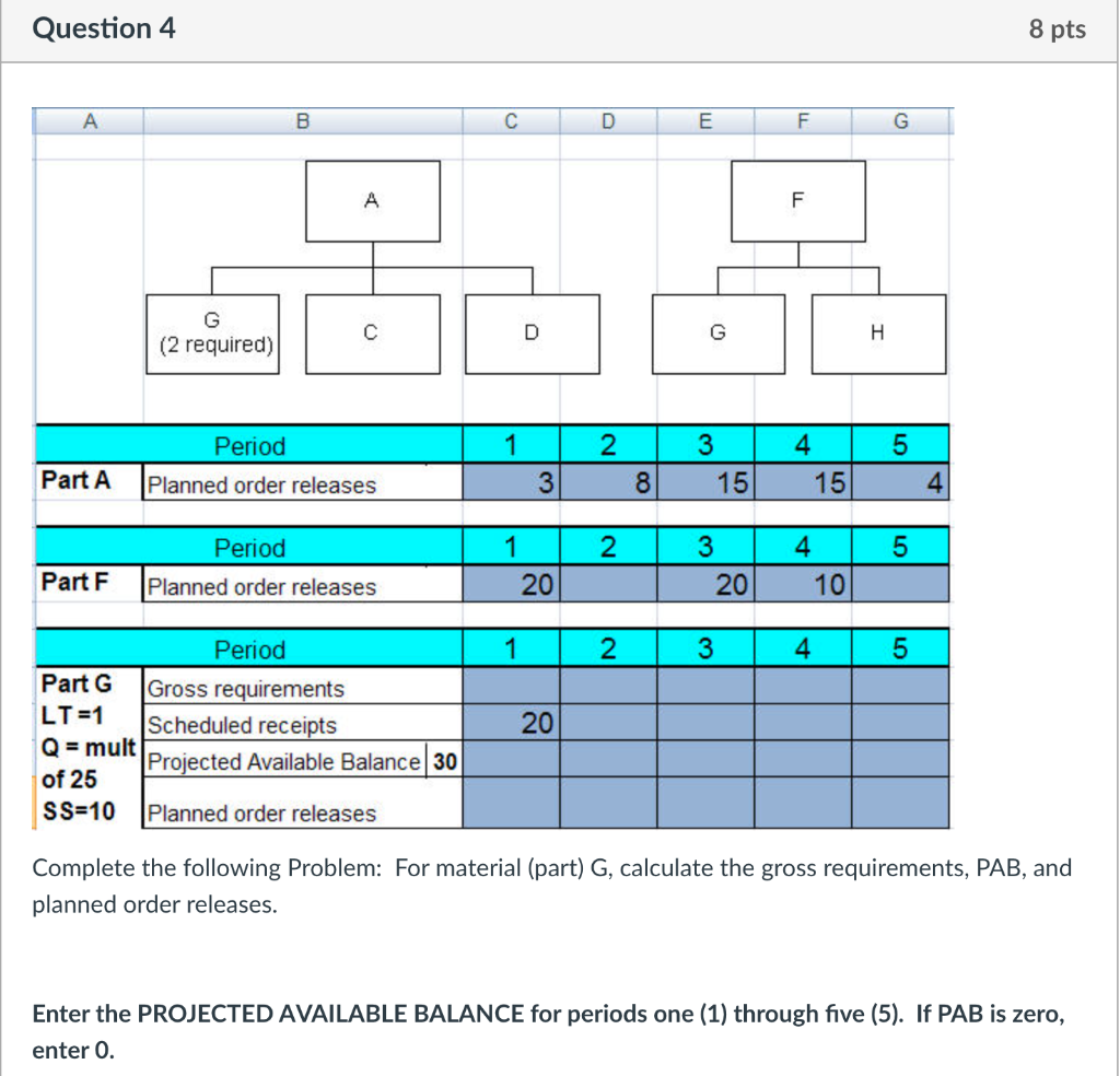 Solved Question 4 8 pts Complete the following Problem: For | Chegg.com
