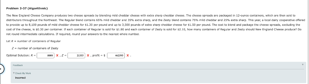 Solved Problem 2-37 (Algorithmic) The New England Cheese | Chegg.com