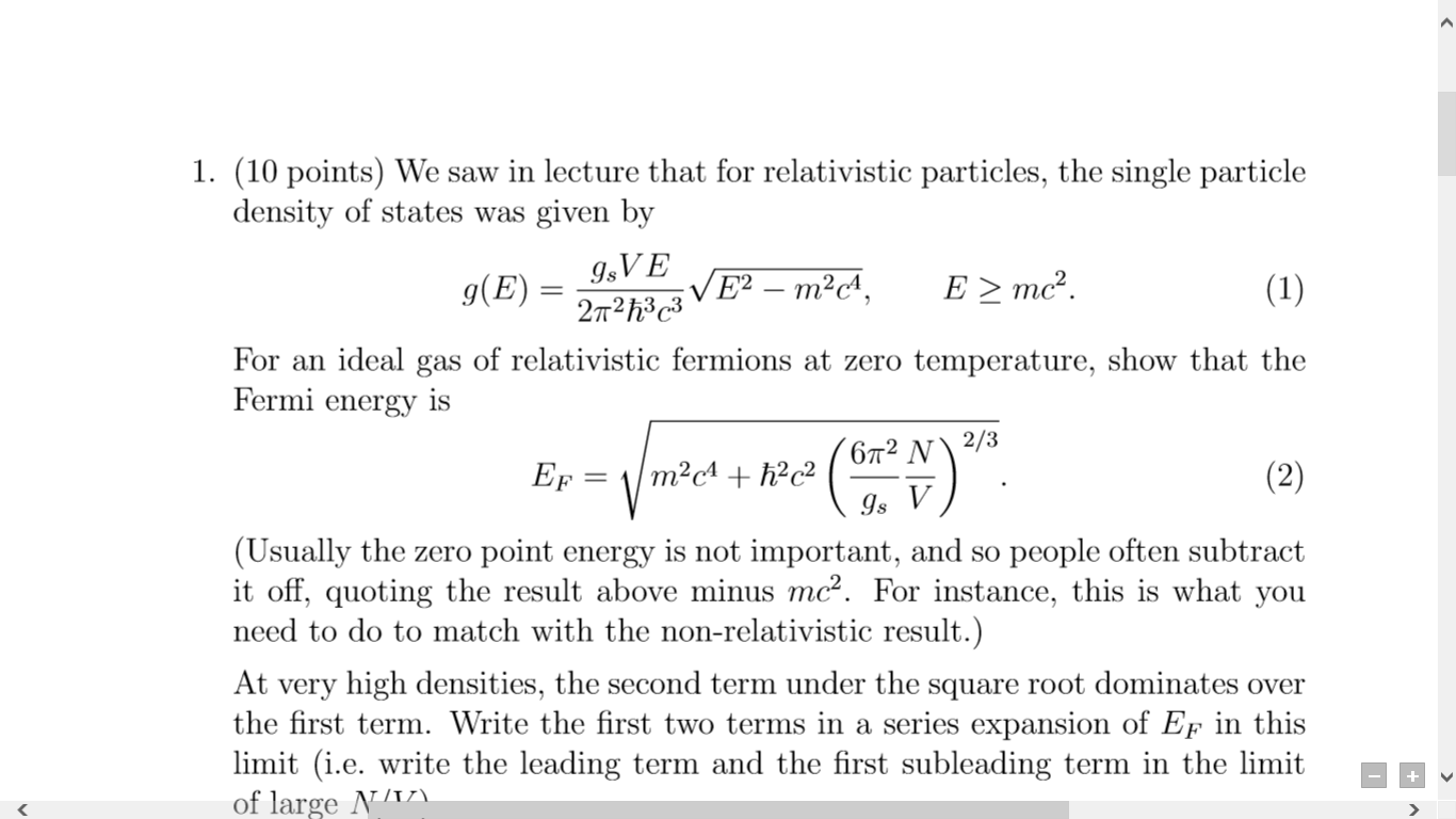 for relativistic particles, the single particle | Chegg.com