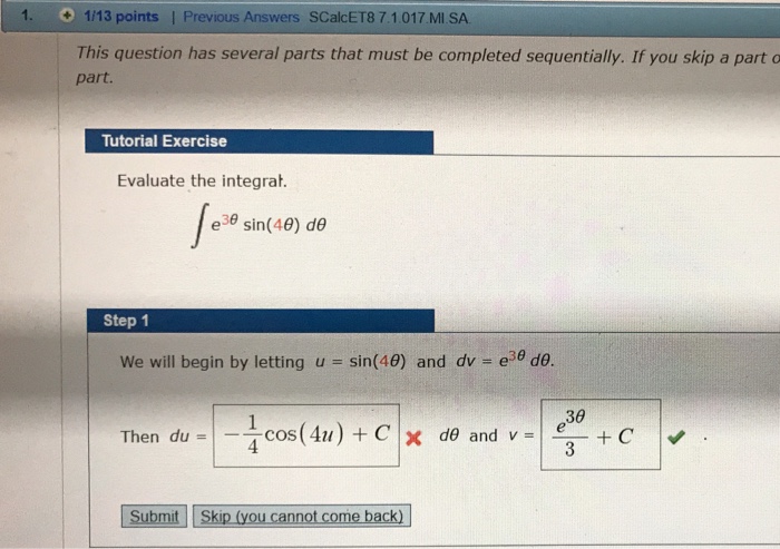 Solved 1. 1113 points l Previous Answers SCalcET8 7.1.017 MI | Chegg.com