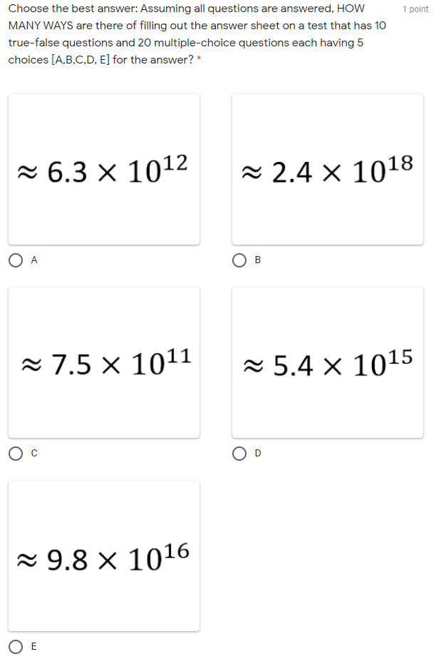 Solved 1 point Choose the best answer: Assuming all | Chegg.com
