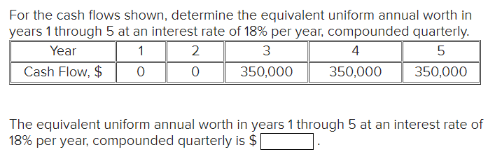 Solved For the cash flows shown, determine the equivalent | Chegg.com