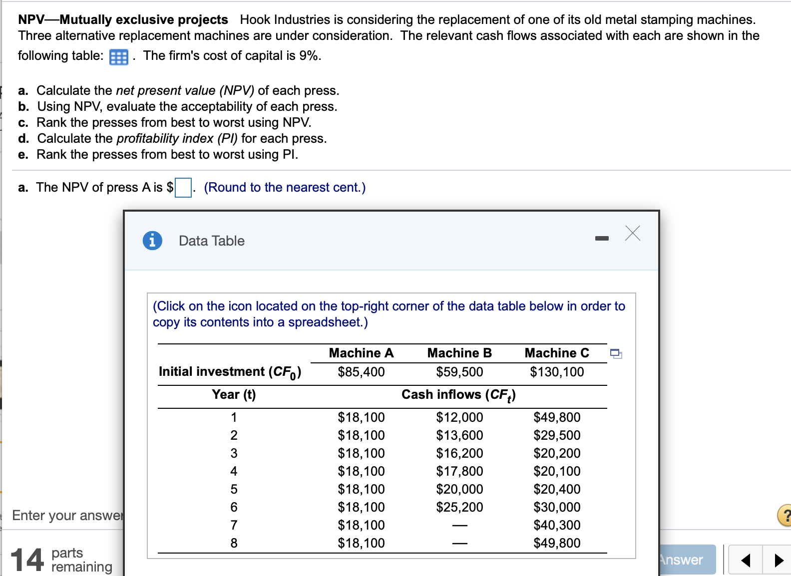 Solved NPV—Mutually exclusive projects Hook Industries is | Chegg.com