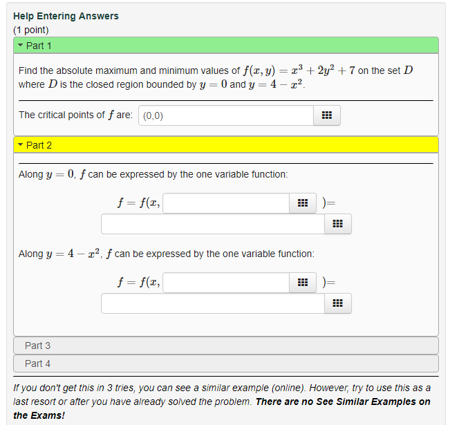 Solved Help Entering Answers (1 point) Part Find the | Chegg.com