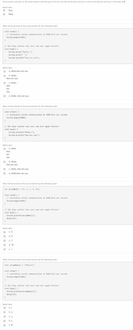Solved Serial.println will print to the serial monitor and | Chegg.com