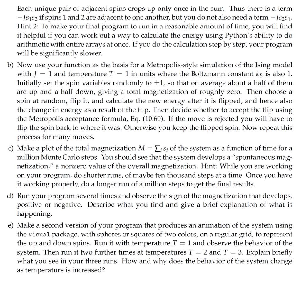 Solved Exercise 10.9: The Ising model The Ising model is a | Chegg.com