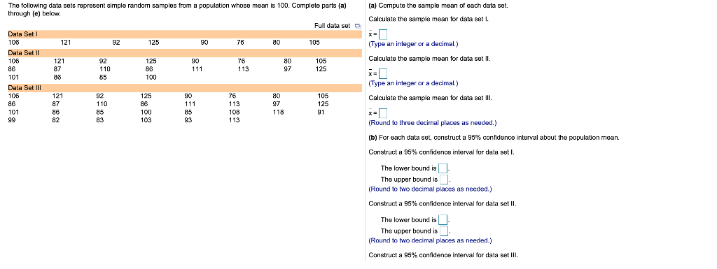 Solved The following data sets represent simple random | Chegg.com