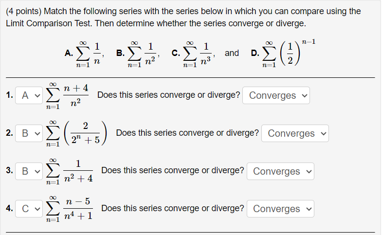 Solved (4 points) Match the following series with the series | Chegg.com