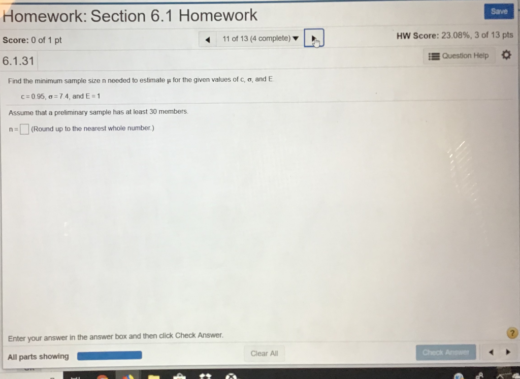 Solved Save Homework Section 6 1 Homework Score 0 Of 1 Pt