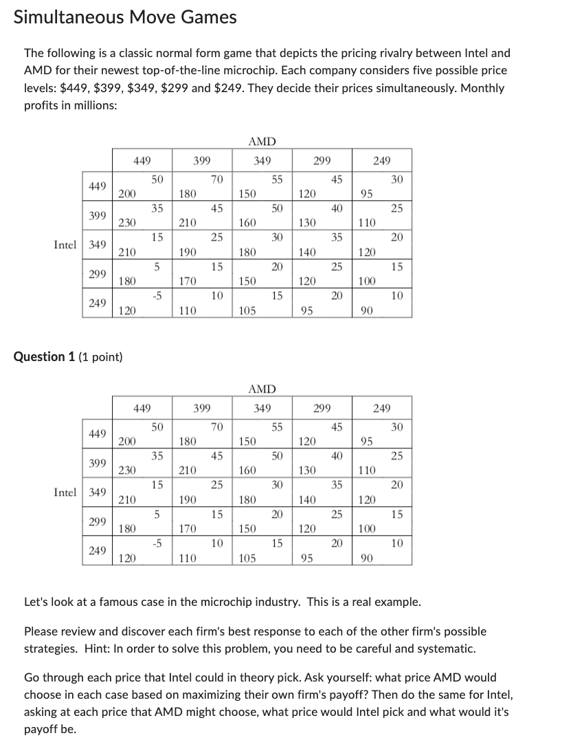 Solved Simultaneous Move Games The following is a classic | Chegg.com