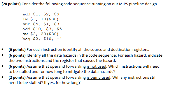 Solved (20 points) Consider the following code sequence | Chegg.com