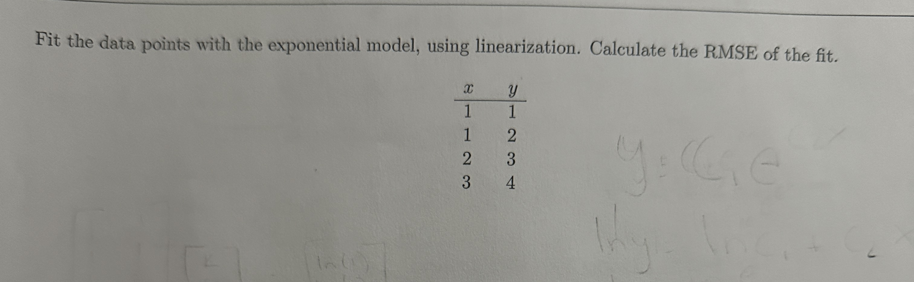 Solved Fit the data points with the exponential model, using | Chegg.com