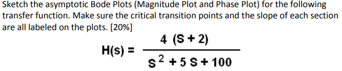 Solved Sketch the asymptotic Bode Plots (Magnitude Plot and | Chegg.com