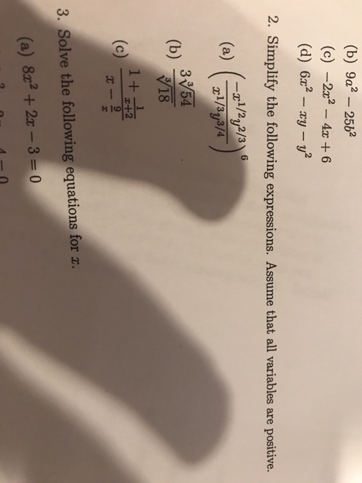 Solved (b) 9a? – 2562 (c) —2x2 - 4x + 6 (d) 6.rº – ty – y? | Chegg.com