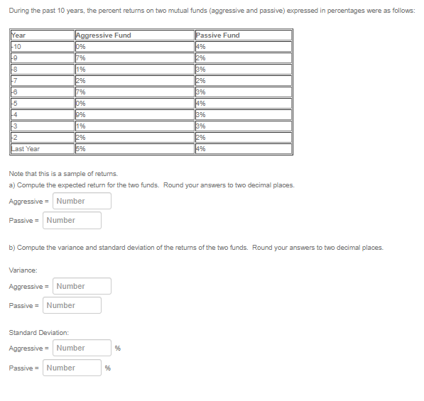Solved During the past 10 years, the percent returns on two | Chegg.com