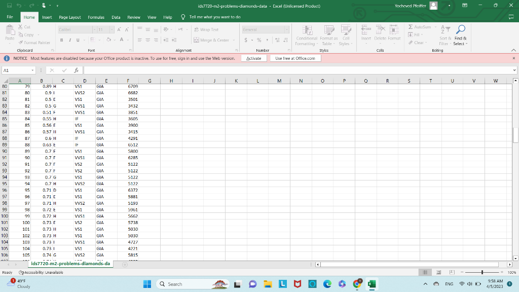 1. Consider the DIAMONDS dataset. The CARAT column | Chegg.com