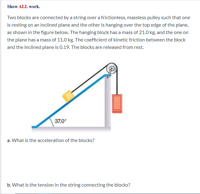 Solved Show ALL work. Two blocks are connected by a string | Chegg.com