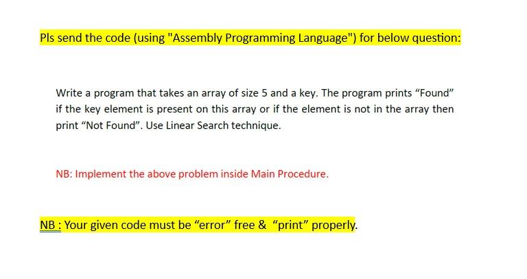 Solved Pls send the code (using "Assembly Programming | Chegg.com