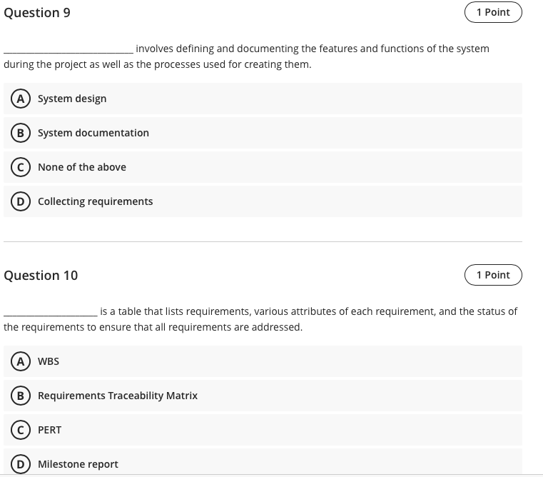 Solved Question 9 1 Point involves defining and documenting | Chegg.com