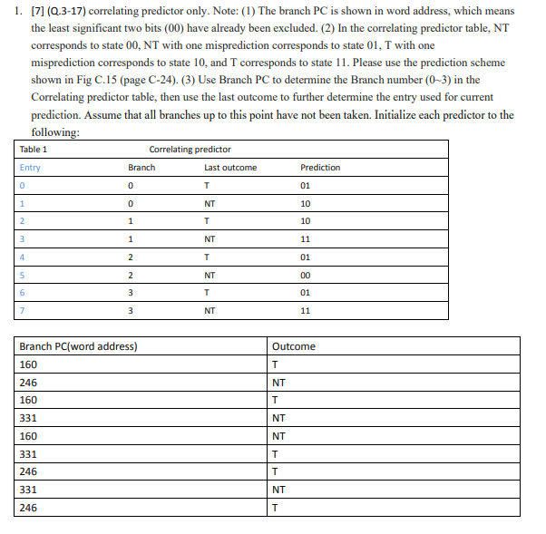 1. [7] (0.3-17) correlating predictor only. Note: (1) | Chegg.com