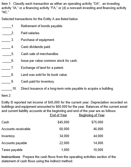 Solved 6. Item 1: Classify each transaction as either an | Chegg.com