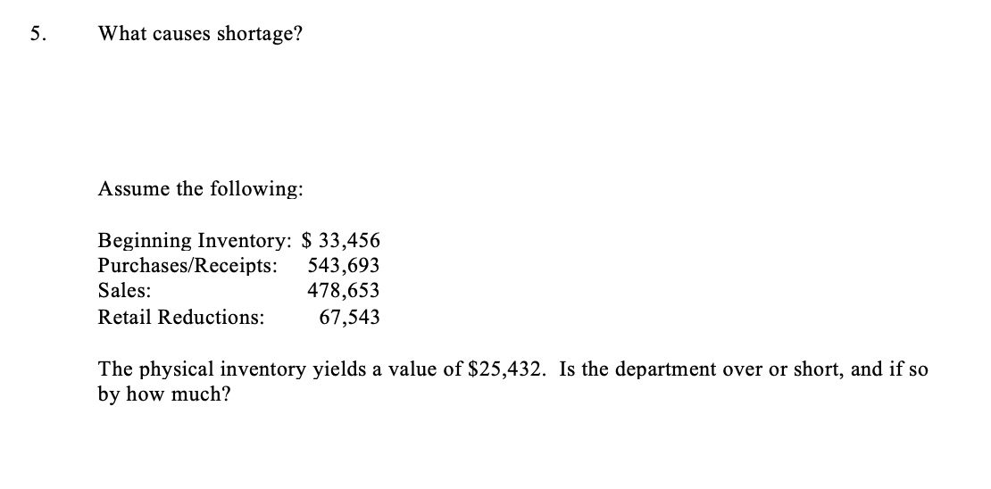 Solved 5. What causes shortage? Assume the following: | Chegg.com